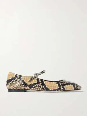 AeydĒ Aeyde Uma Snake-Effect Leather Mary Jane Ballet Flats Snake Print