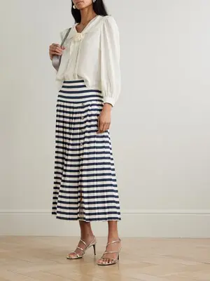 Rixo Una Pleated Striped Silk Crepe De Chine Midi Skirt - Multi
