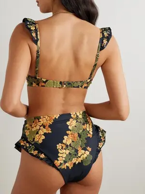 Agua Bendita Kiwi Cordillera Ruffled Floral-print Stretch Recycled Bikini Top - Multi