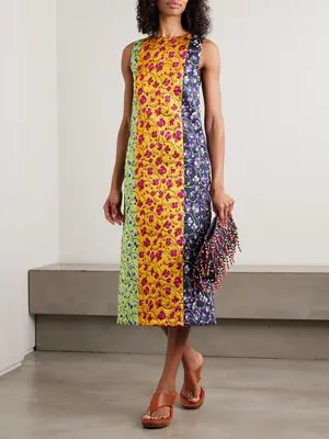 La DoubleJ Paneled Embroidered Cloque Maxi Dress