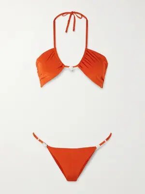 SARA CRISTINA Bahia Pearl-embellished Bikini - Orange