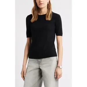 Caslon Short Sleeve Wool Blend Sweater Top - Black