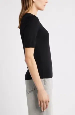 Caslon Short Sleeve Wool Blend Sweater Top - Black