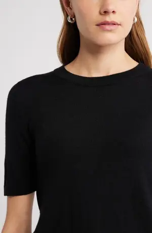 Caslon Short Sleeve Wool Blend Sweater Top - Black
