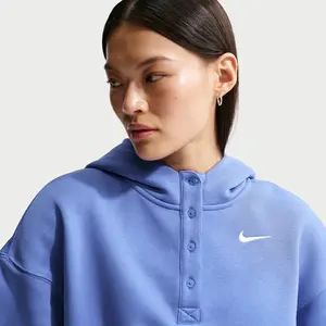Nike Phoenix Fleece Oversized Cropped Henley Hoodie - Blue