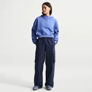 Nike Phoenix Fleece Oversized Cropped Henley Hoodie - Blue