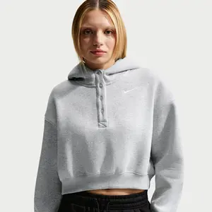Nike Sportswear Phoenix Fleece Oversized Cropped Henley Hoodie - Grey