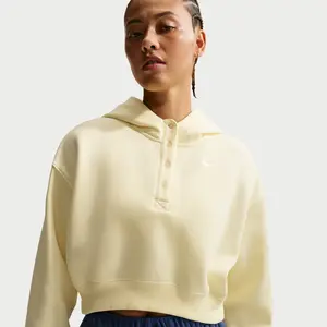 Nike Sportswear Phoenix Fleece Oversized Cropped Henley Hoodie - Brown
