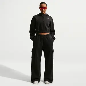Nike Sportswear Phoenix Fleece Oversized Cropped Henley Hoodie - Black