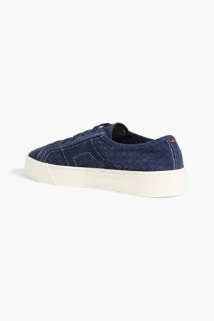 Santoni Double Buckle Woven Suede Sneakers - Navy