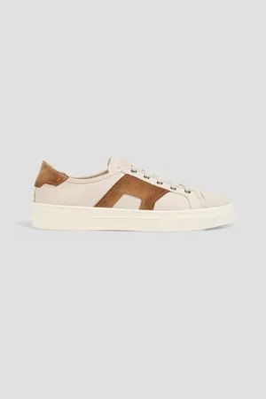 Santoni Double Buckle Suede-trimmed Canvas Sneakers