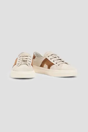 Santoni Double Buckle Suede-trimmed Canvas Sneakers
