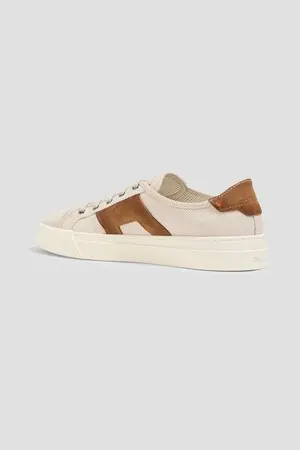 Santoni Double Buckle Suede-trimmed Canvas Sneakers