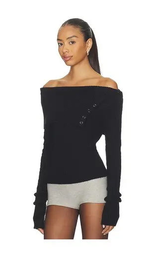GUIZIO Draped Collar Knit Jumper - Black