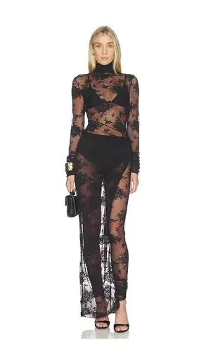 Andamane Tessa Lace Turtleneck Openback Jumpsuit - Black