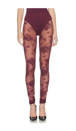 Andamane Zillah Lace Leggings In Burgundy - Cabernet