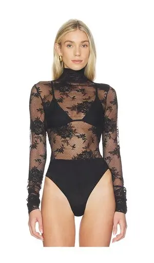 Andamane West Lace Crisscross Back Bodysuit - Black