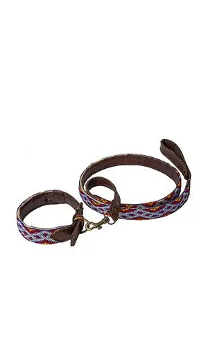 VERVE CULTURE Moroccan Kilim Dog Collar & Leash In Brown - Small