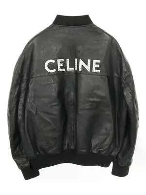 Celine 2010s Logo Studs Leather Bomber Jacket