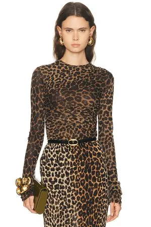 Saint Laurent Long Sleeve Top - Leopard