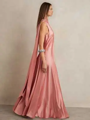 REISS Satin Cape Maxi Dress - Pink