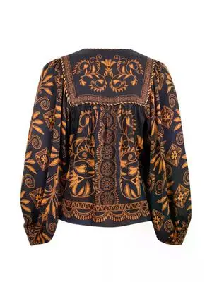 Farm Rio Ainika Floral-print Blouse - Black