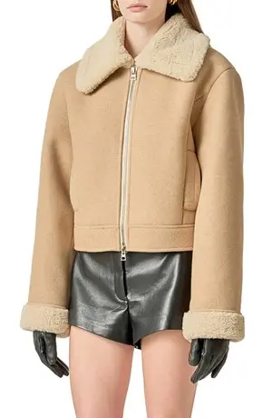 English Factory Faux Shearling Detail Double Face Jacket