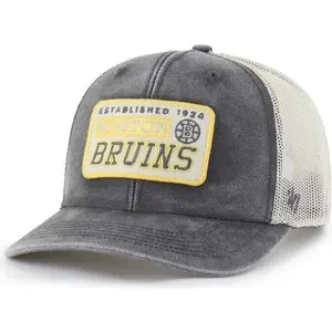 '47 Boston Bruins Canteen Pigment Dyed Patch Trucker Adjustable Hat By '47 Charcoal