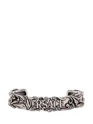 Versace Rigid Metal Bracelet With Embossed Details - Silver