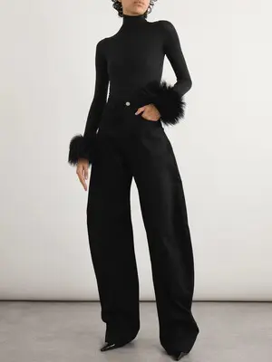 Alaïa Shearling-trimmed Stretch-jersey Turtleneck Bodysuit