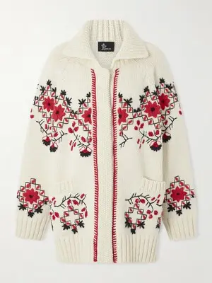 Moncler Embroidered Wool-blend Cardigan - Cream
