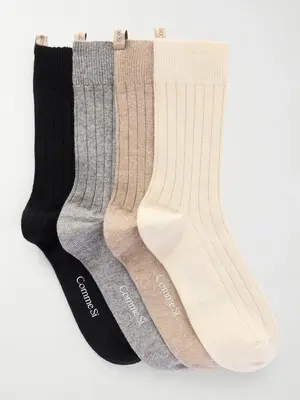 Comme Si The Cashmere Set Of Four Ribbed Cashmere-blend Socks - Multi