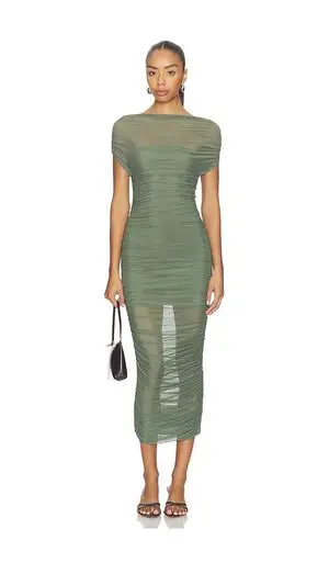 SEROYA Noel Off Shoulder Mesh Midi Dress - Sage