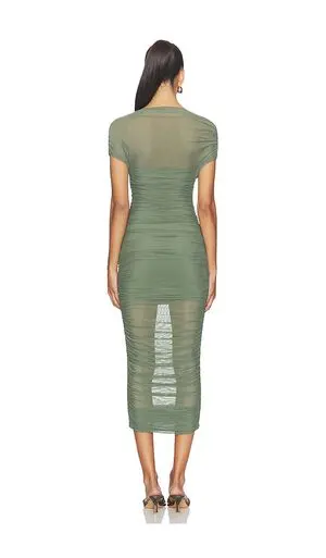 SEROYA Noel Off Shoulder Mesh Midi Dress - Sage