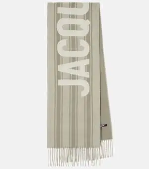 Jacquemus Logo Fringed Virgin Wool Scarf - Grey