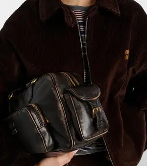 Miu Miu Pocket Leather Shoulder Bag - Brown