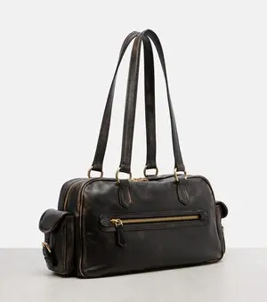 Miu Miu Pocket Leather Shoulder Bag - Brown