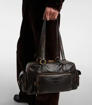 Miu Miu Pocket Leather Shoulder Bag - Brown