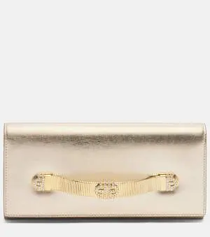 BVLGARI Tubogas Embellished Leather Clutch - Gold