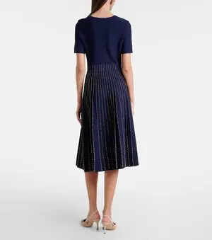 Carolina Herrera Beaded Knitted Pleated Midi Dress - Blue