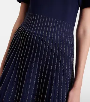 Carolina Herrera Beaded Knitted Pleated Midi Dress - Blue