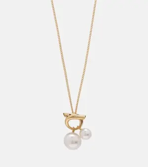 FERRAGAMO Faux Pearl Pendant Necklace - Gold