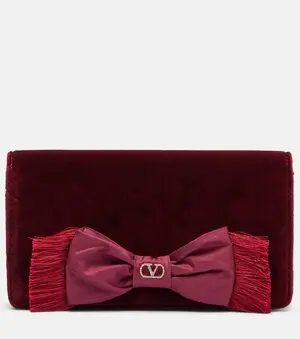 Valentino Garavani Vlogo Mini Bow-detail Velvet Clutch - Red