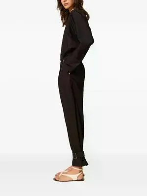 TWINSET Recycled Poplin Pleated Trousers With Removable Straps - Black