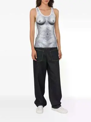 Moschino Sleeveless Stretch Cotton Jersey Top With Graphic Print