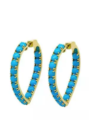 GOSHWARA 18k Yellow Gold Turquoise Heart Hoop Earrings