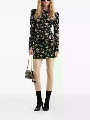 Dolce & Gabbana Ruched Floral Mini Dress - Black
