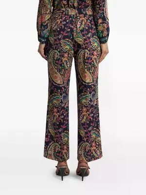 Etro Stretch Cady Bootcut Trousers With Paisley Motif - Blue