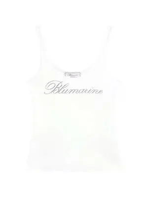 Blumarine Logo-embroidered Ribbed Knit Top - White