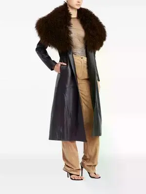 16Arlington Luisa Fur-collar Leather Coat